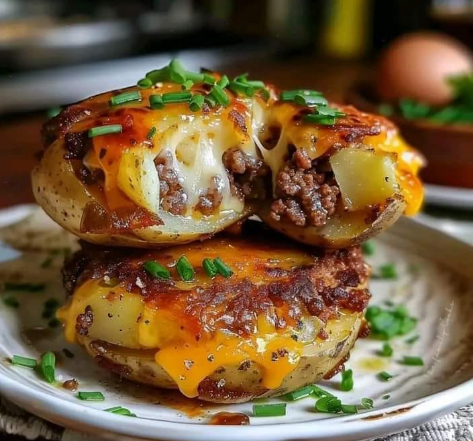 👉Cheesy Beef Stuffed Potato Cakes – Recipes on a Budget