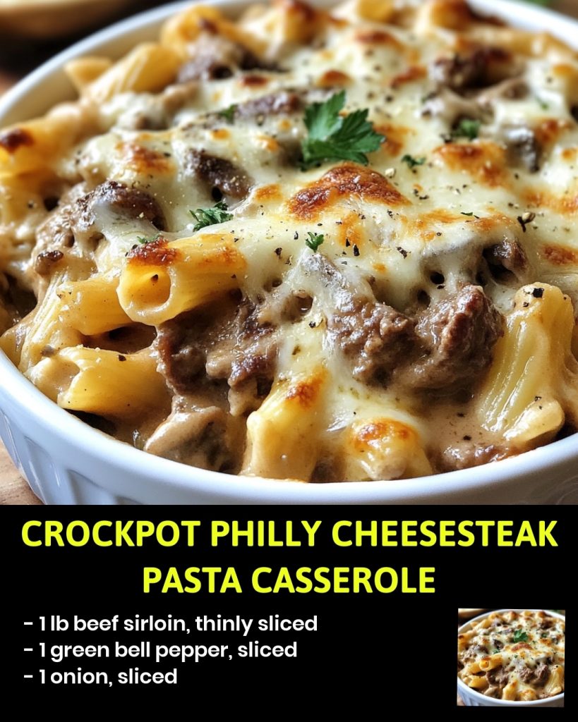 👉Crockpot Philly Cheesesteak Pasta Casserole – Recipes on a Budget